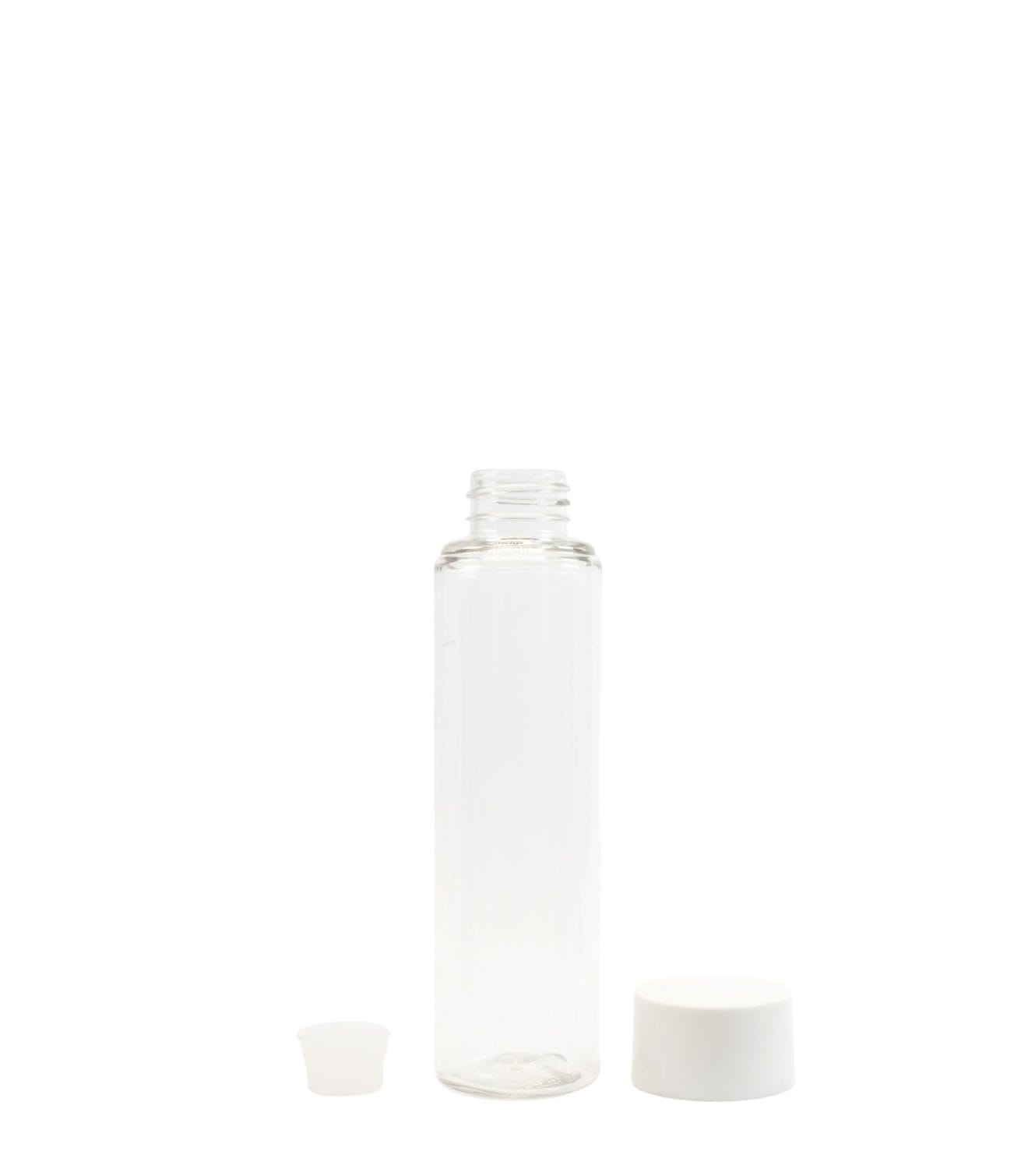 125ml Clear Slimline PET Plastic Bottle – Complete with Plug & White ...